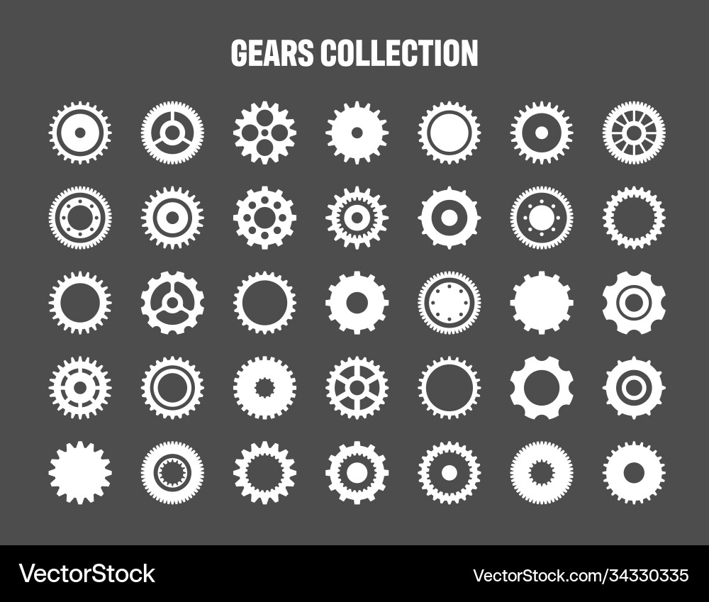 Simple gear icons wheels set on black background Vector Image