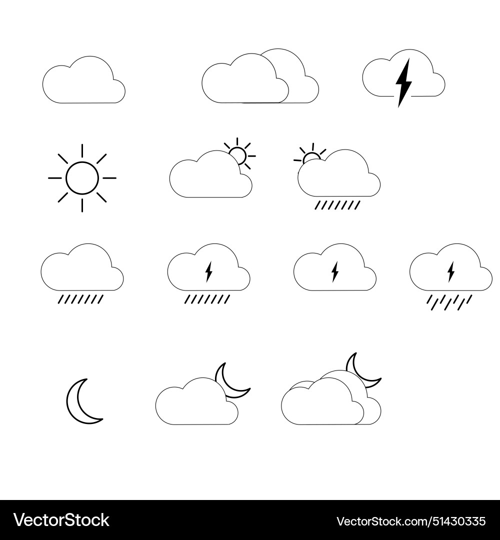 Weather forecast icons outline set Royalty Free Vector Image
