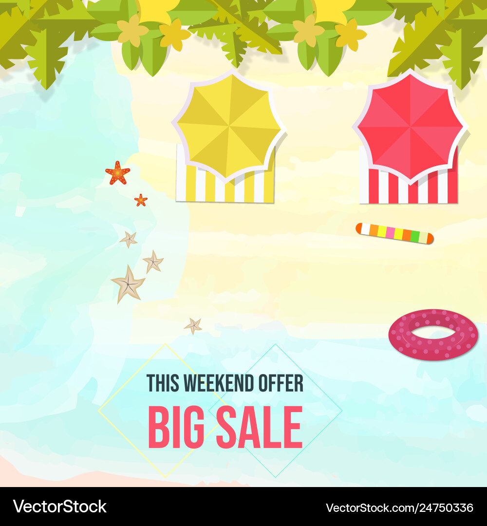 Beautiful beach with palm leaf waves template Vector Image