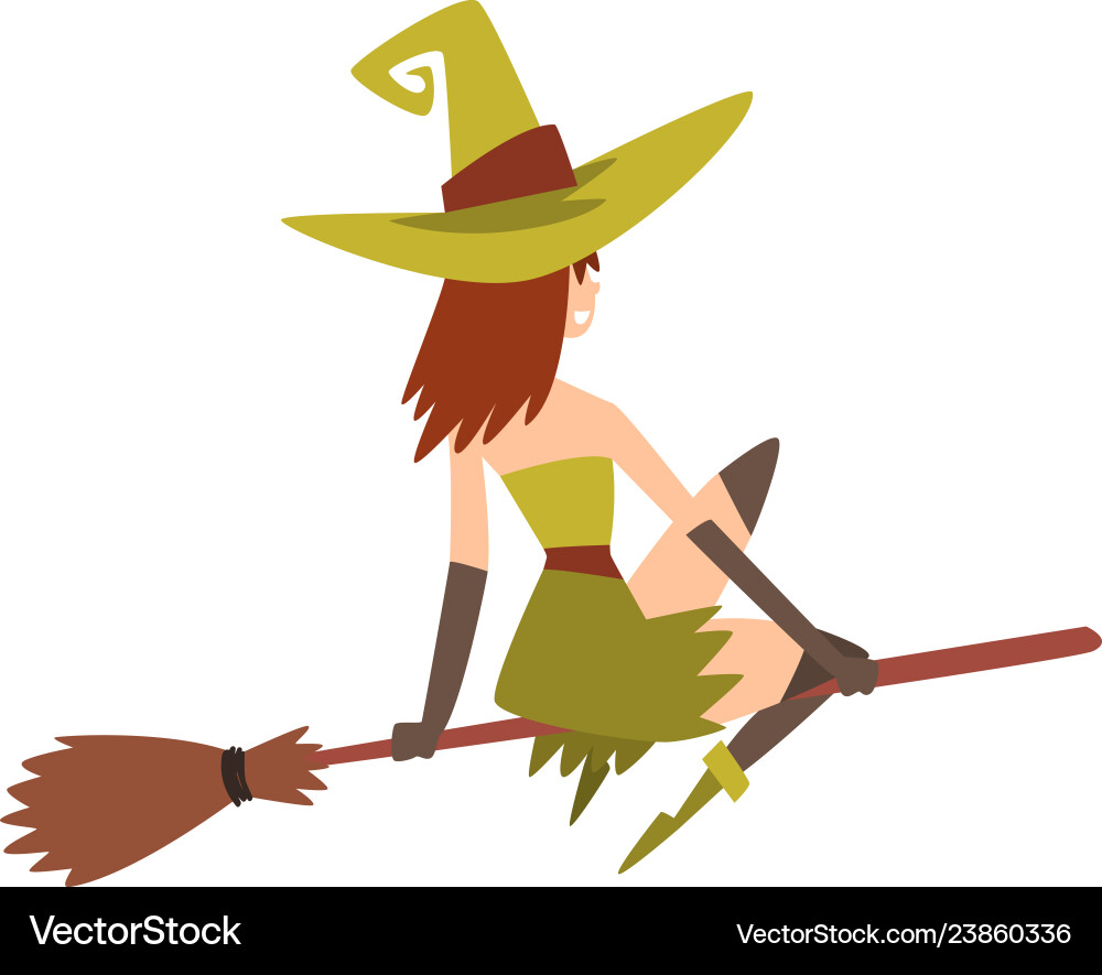 Beautiful witch flying on broom charming Vector Image