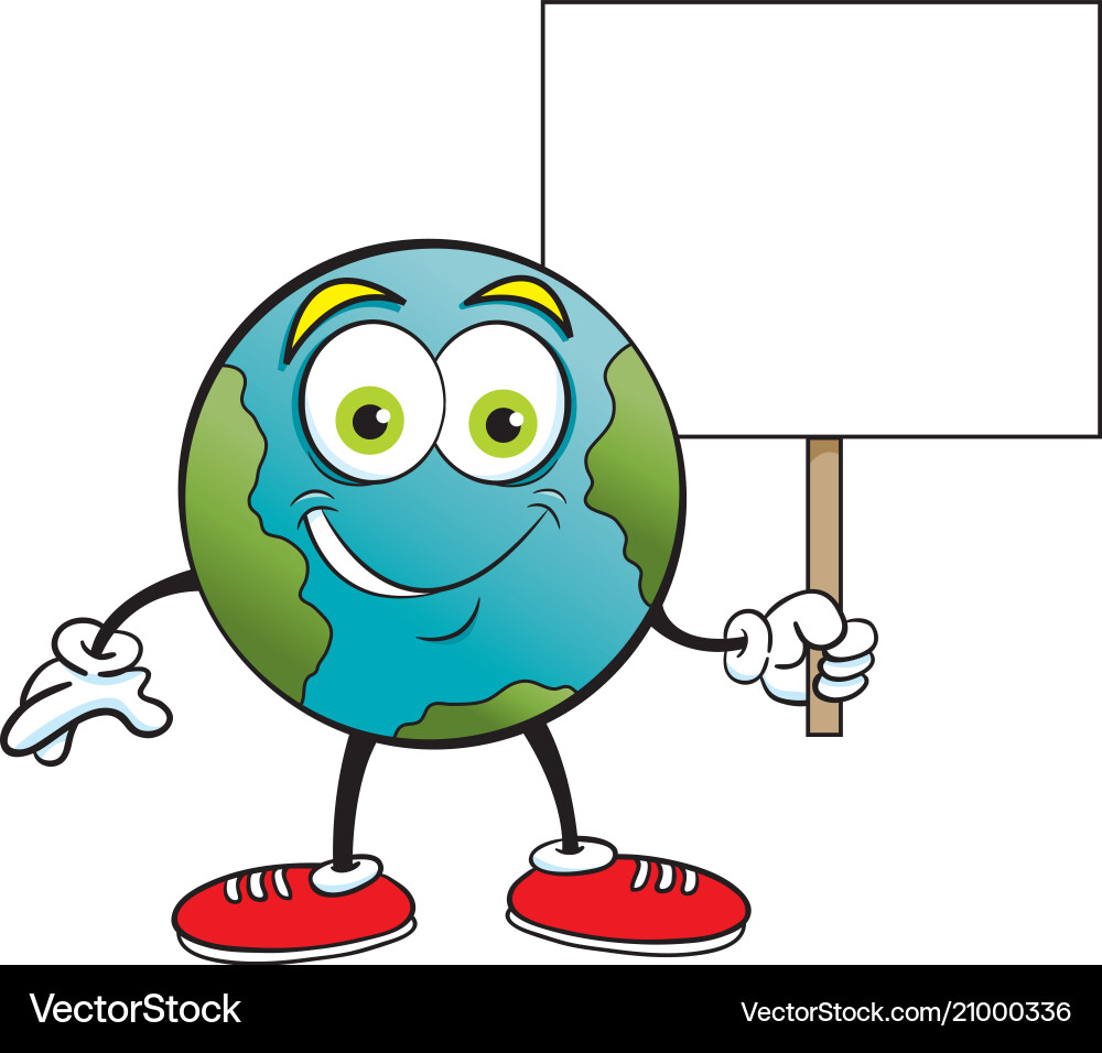 Cartoon earth smiling while holding a sign Vector Image