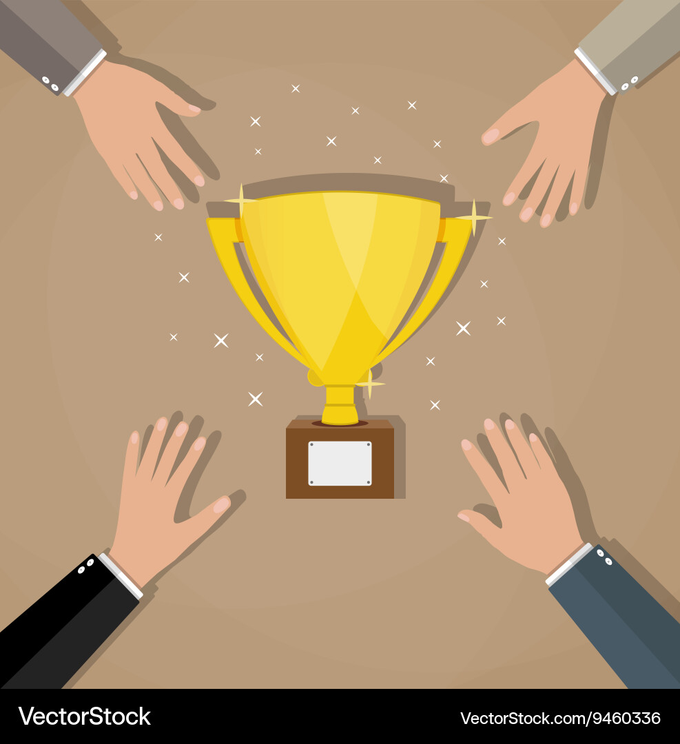 Competition between businessman for golden trophy Vector Image