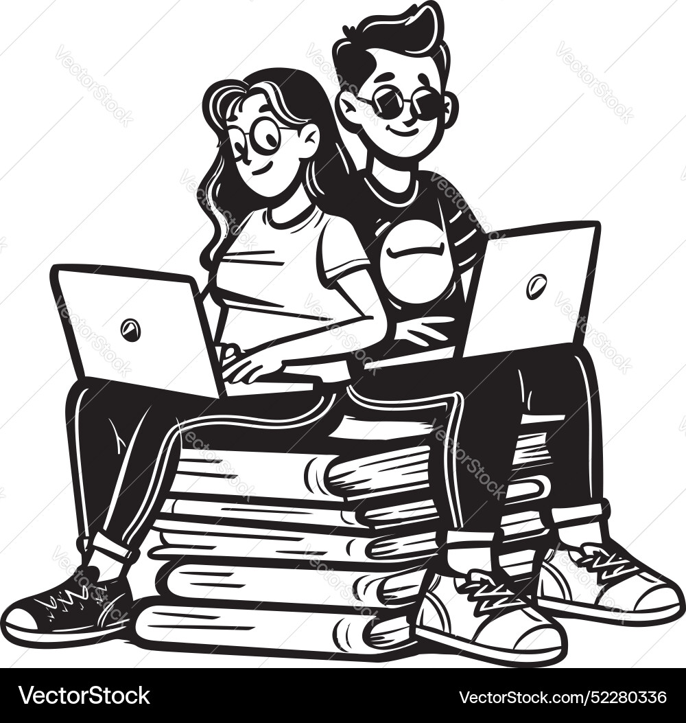 Cozy computing couple lounging with laptop Vector Image