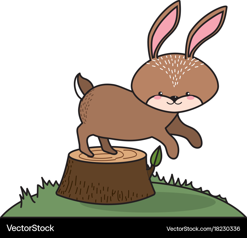 Cute rabbit animal in bole wood tree Royalty Free Vector