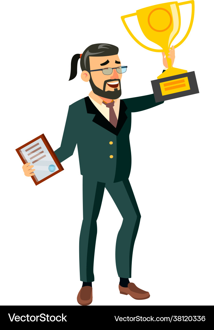 Happy man won award and certificate on competition