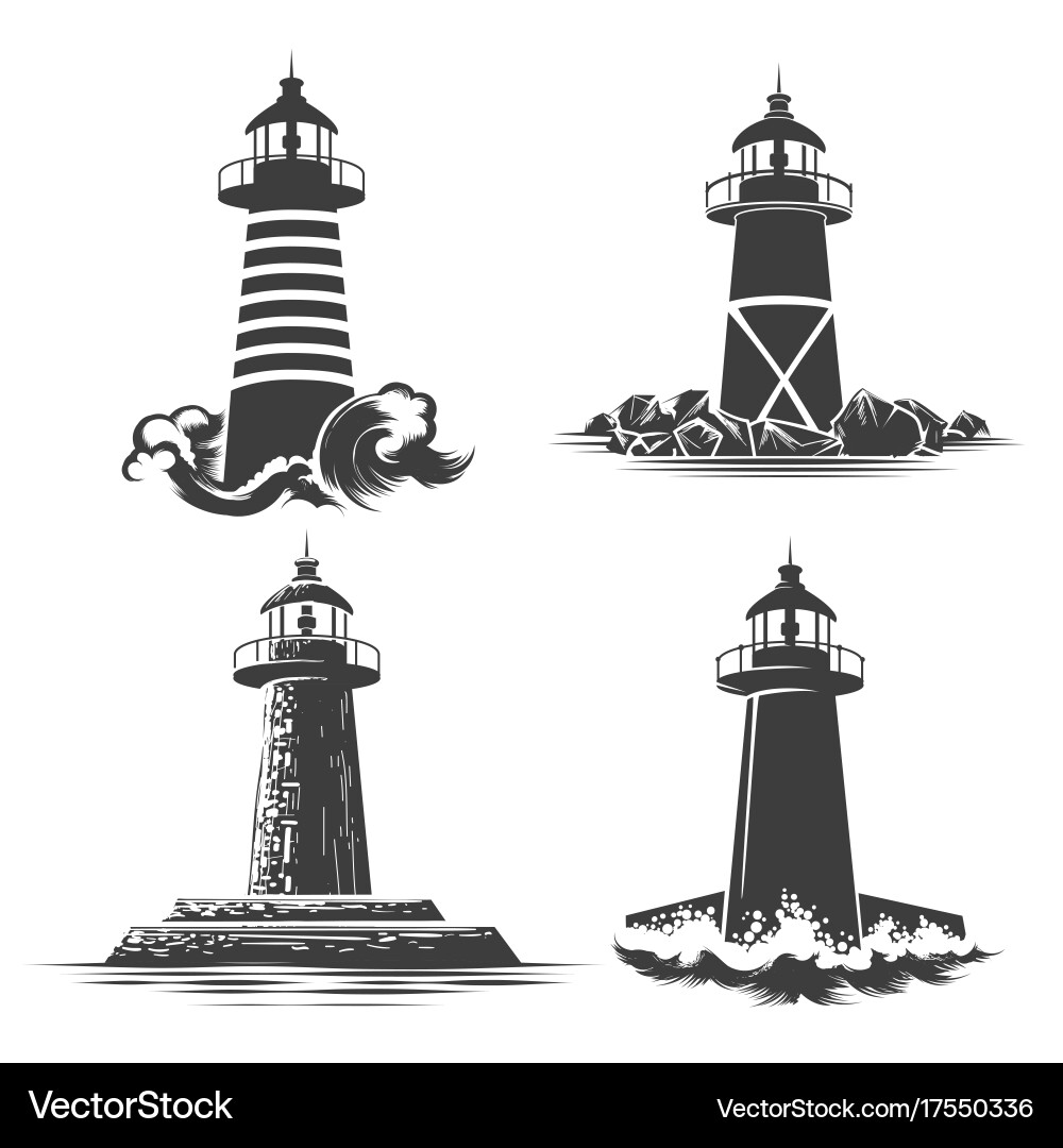 Lighthouse emblem set Royalty Free Vector Image