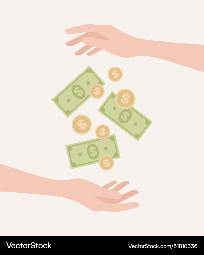 One hand giving to another coins and bills Vector Image