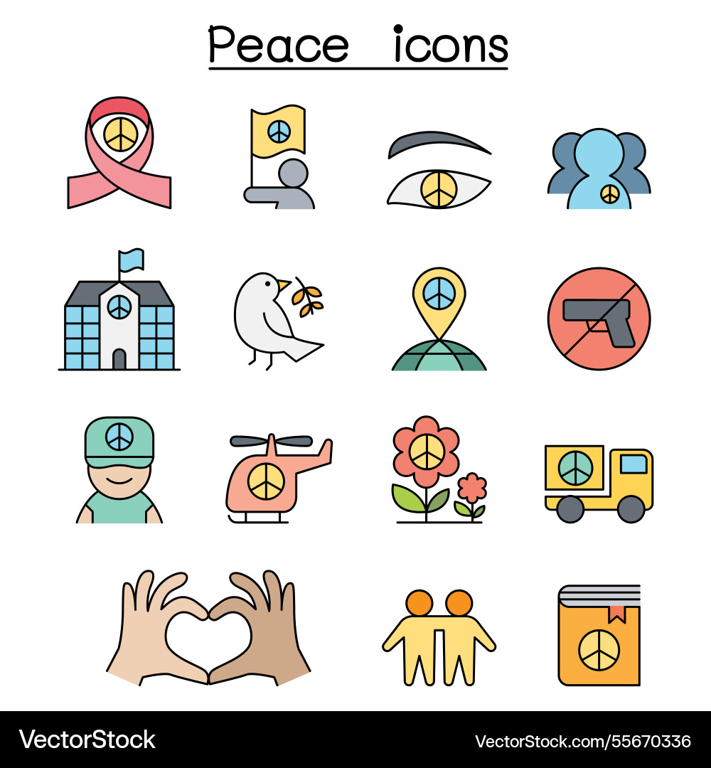 Peace icon set in color line style Royalty Free Vector Image