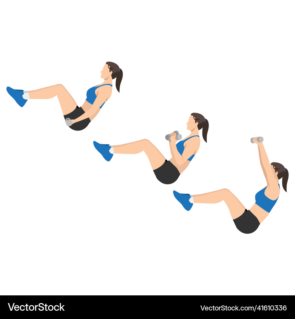 Woman doing v sit curl press exercise flat Vector Image
