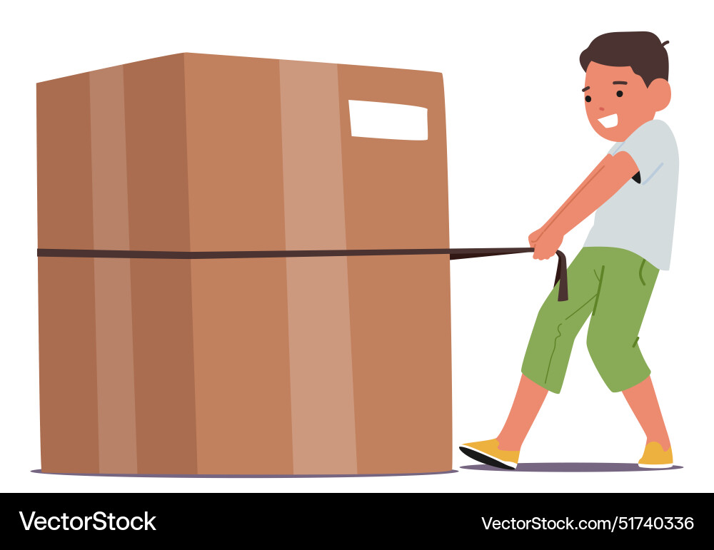 Young boy pulling a large cardboard box using Vector Image