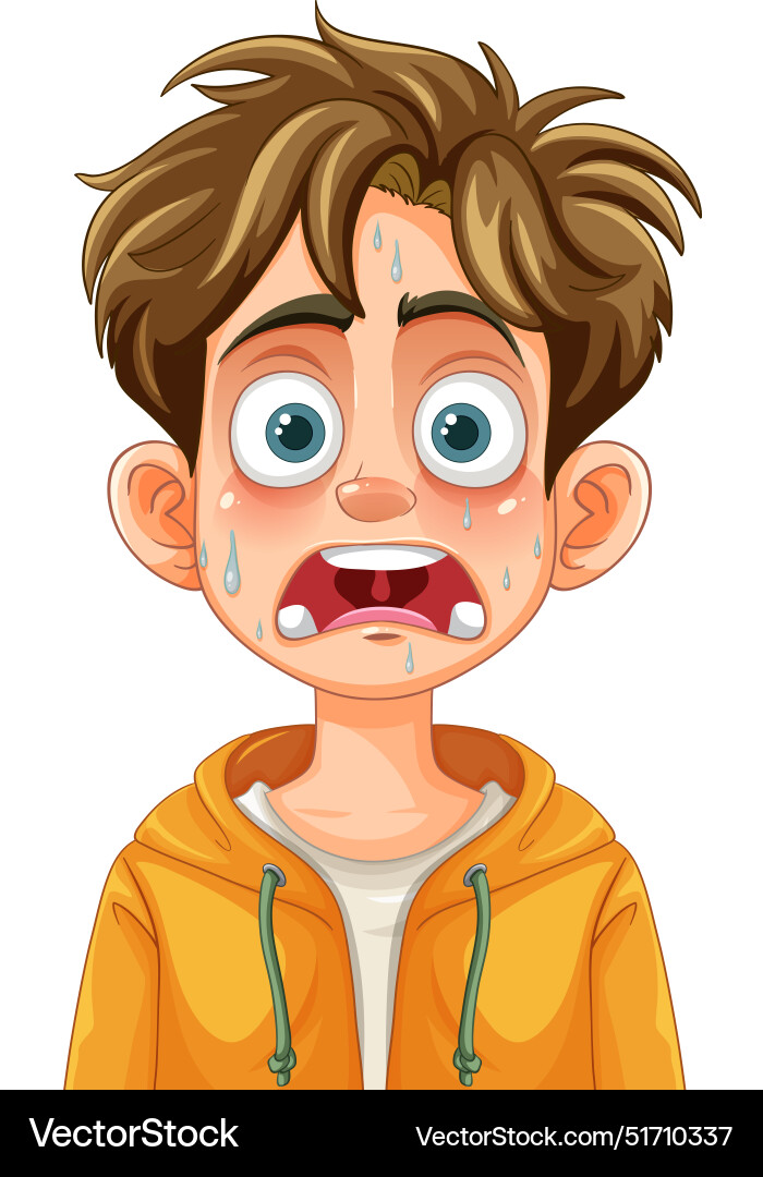 A boy with a shocked expression and sweat Vector Image