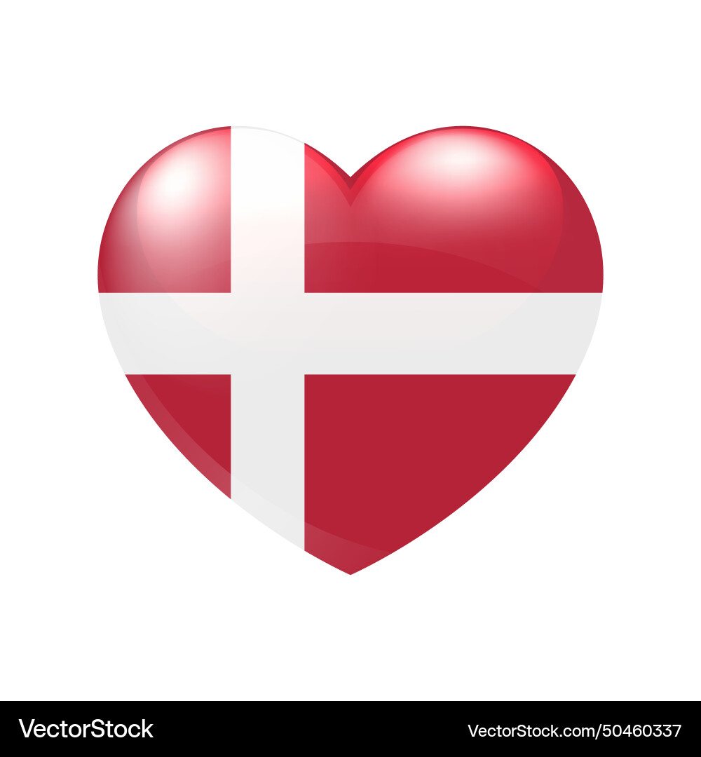 Denmark flag heart icon danish glossy emblem Vector Image