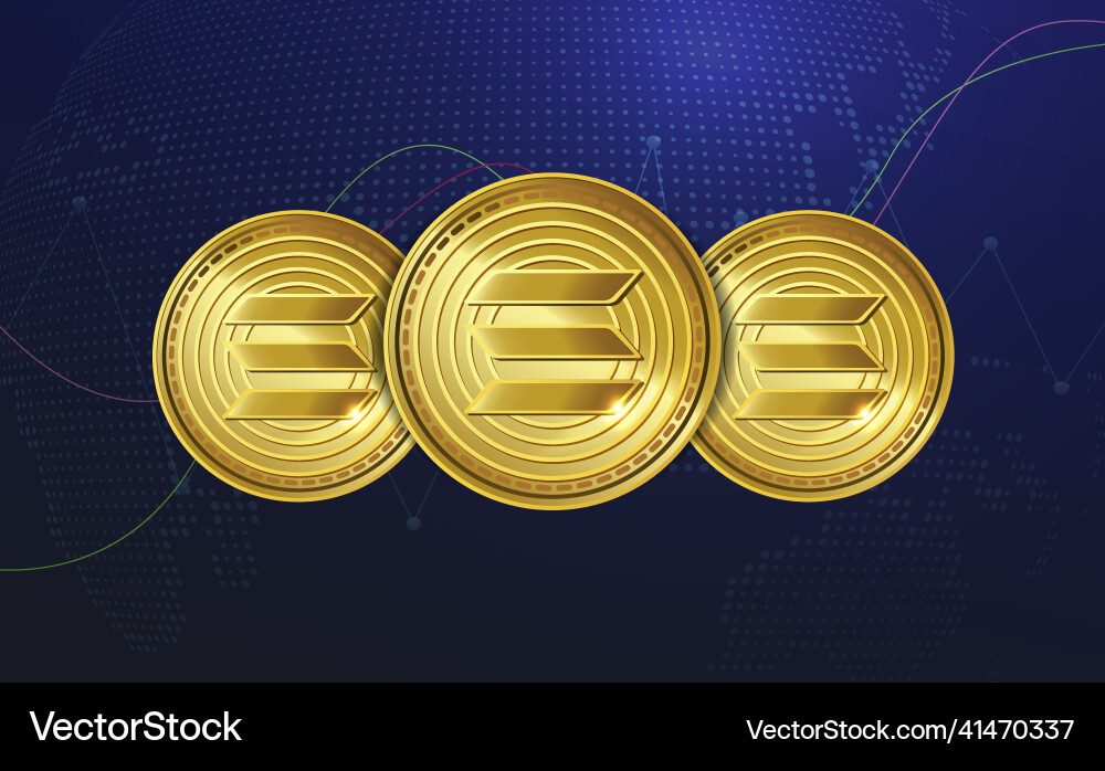 Solana sol token symbol golden realistic Vector Image