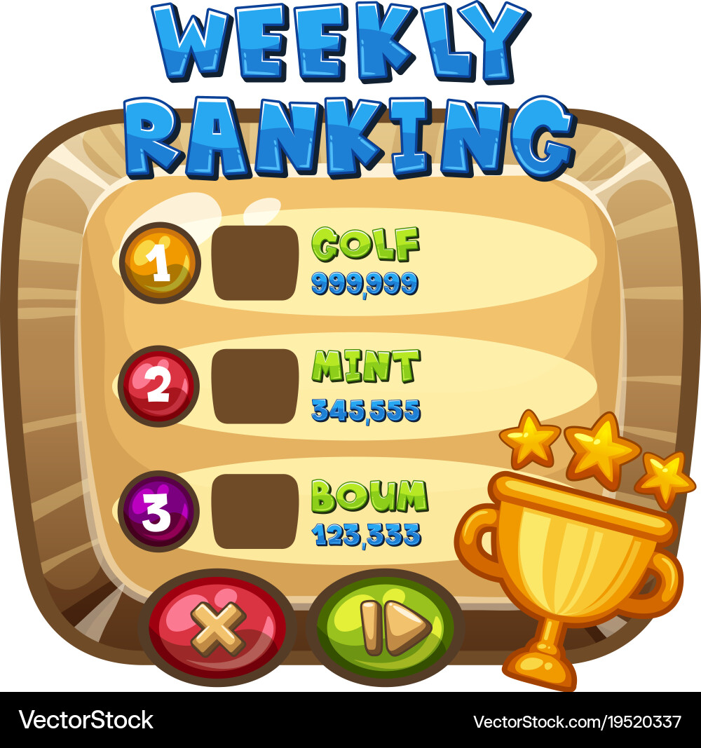 Weekly ranking template on computer game Vector Image