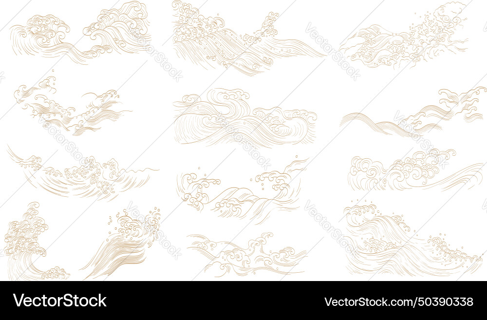 Abstract landscape with japanese wave pattern Vector Image