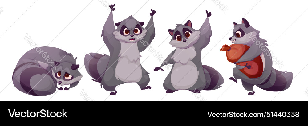 Cute racoon characters set Royalty Free Vector Image