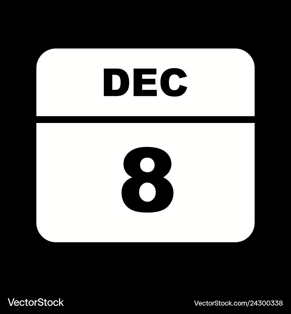 December 8th date on a single day calendar Vector Image