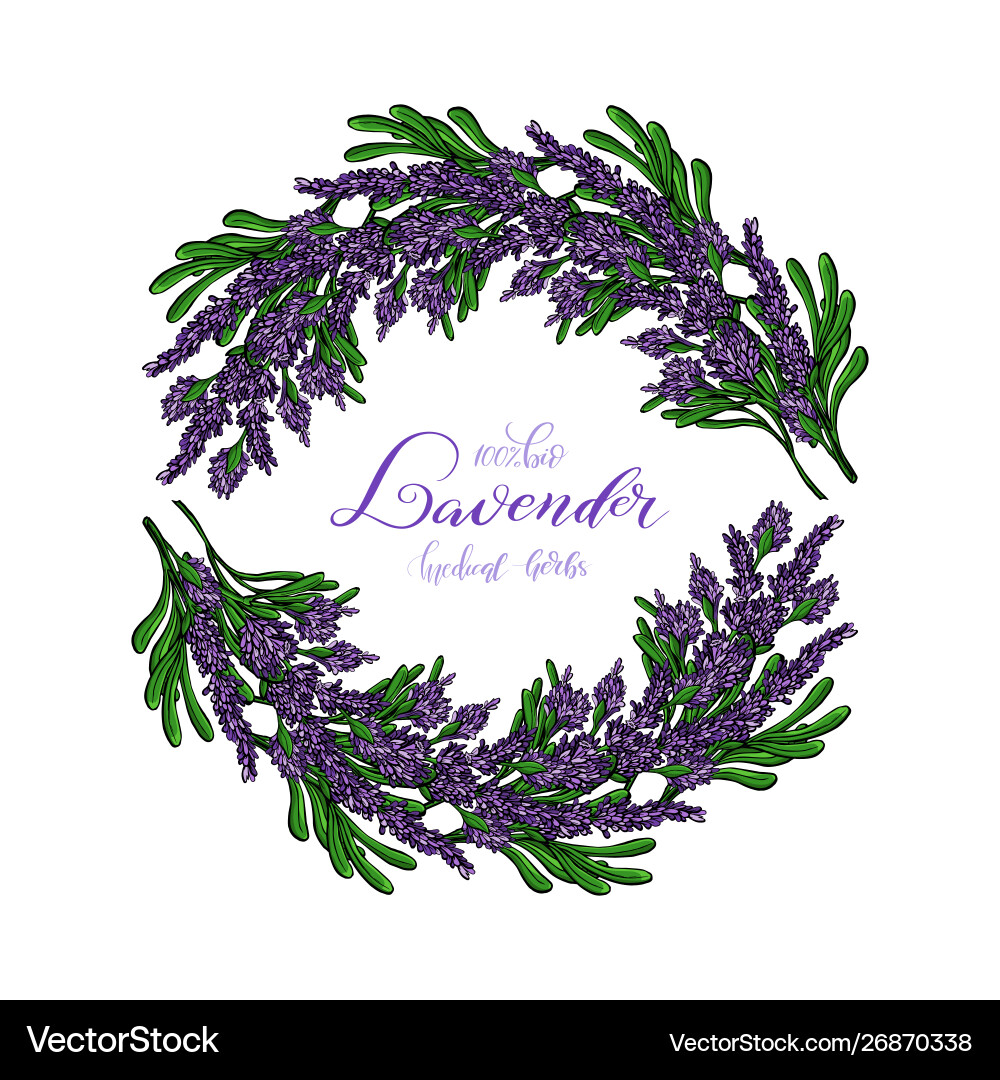 Lavender card with flowerslabel Royalty Free Vector Image