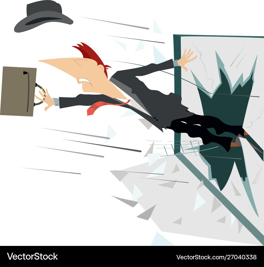 Man flies out broken window Royalty Free Vector Image