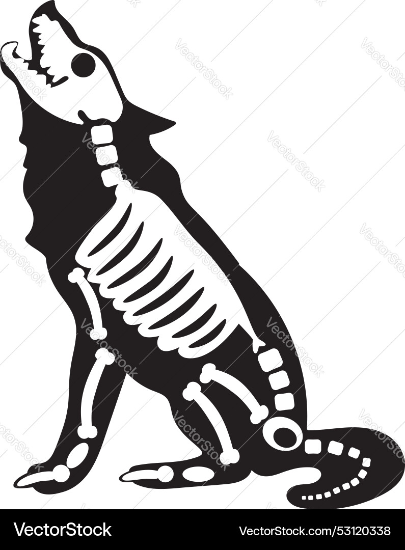 Silhouette wolf howls moon roentgen skeleton bones