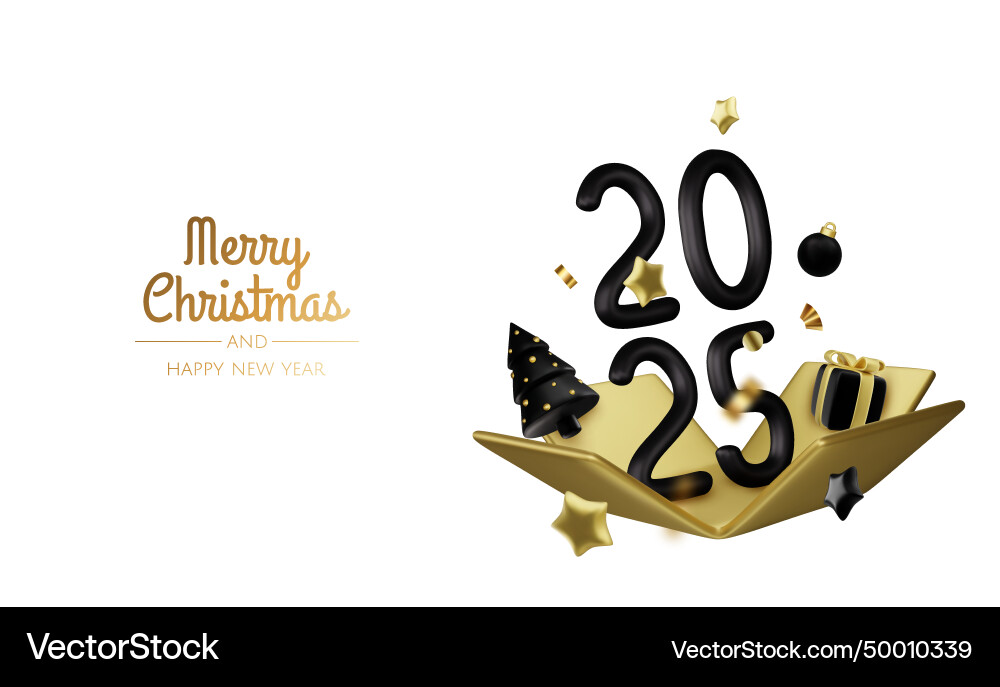 2025 happy new year realistic gift box golden Vector Image