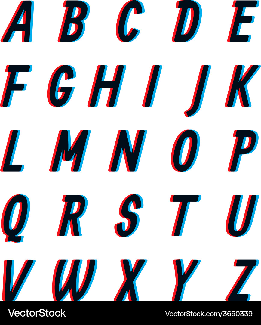 Cartoon Stereo Alphabet Lizenzfreies Vektorbild