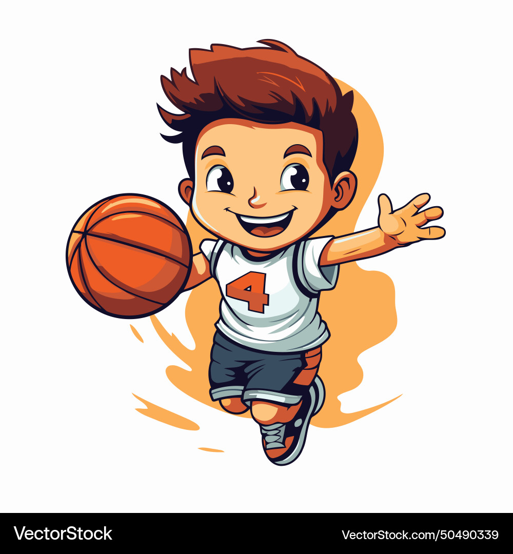 Cute boy playing basketball isolated on white Vector Image