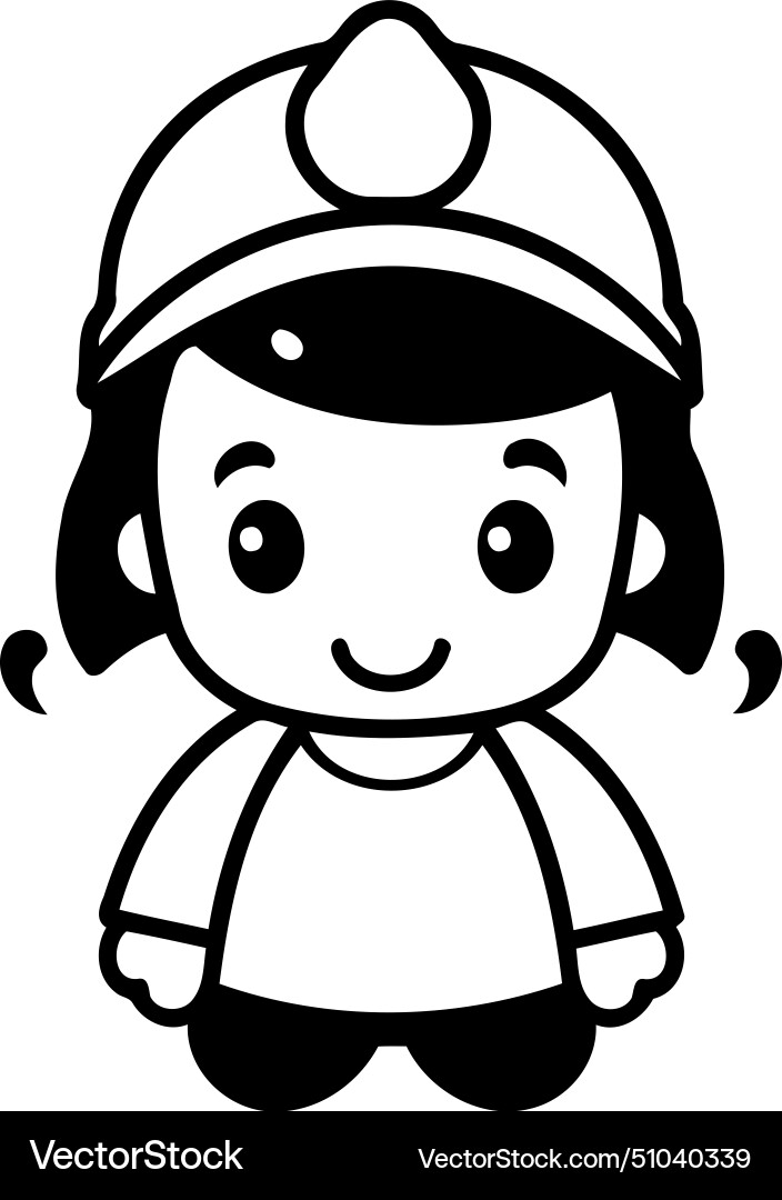 Firefighter girl cute cartoon fireman Royalty Free Vector