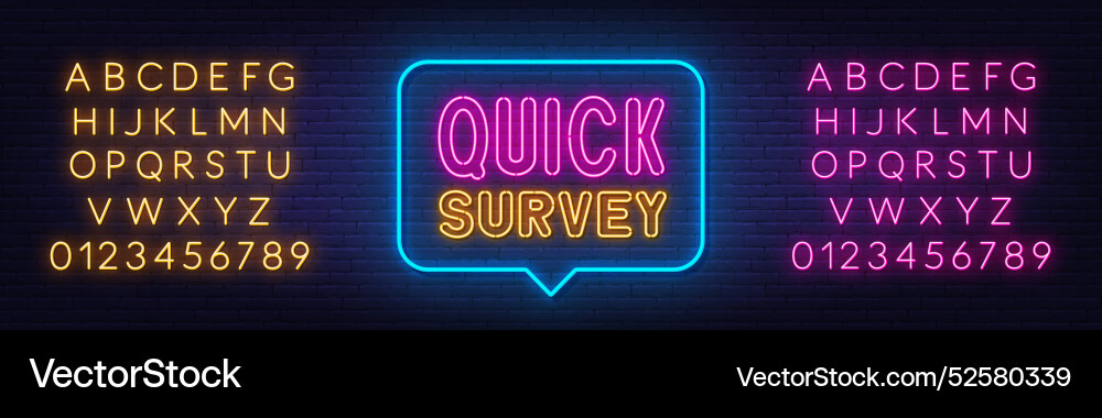 Quick survey neon sign in speech bubble on brick Vector Image