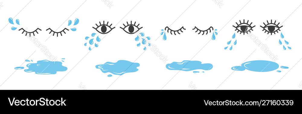 Set doodle eyes crying with tear drops Royalty Free Vector