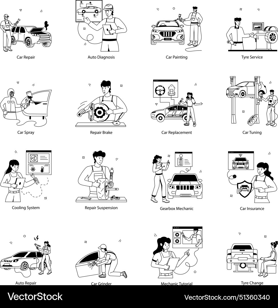 Collection of car service flat Royalty Free Vector Image