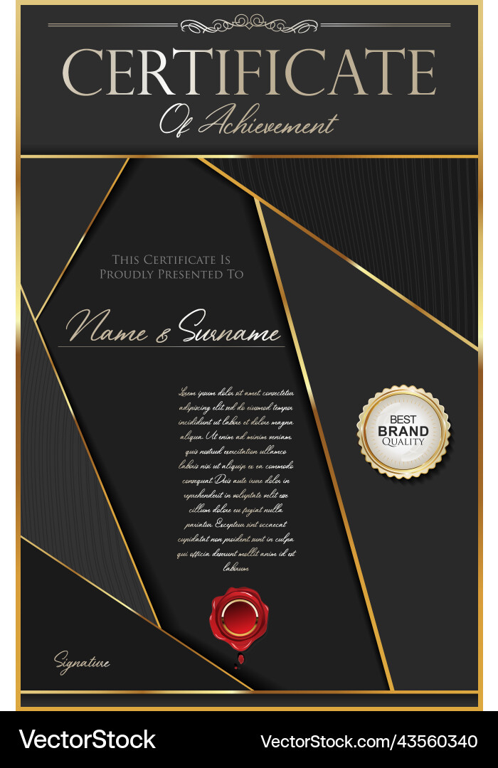 Elegant and luxury certificate or diploma gold Vector Image