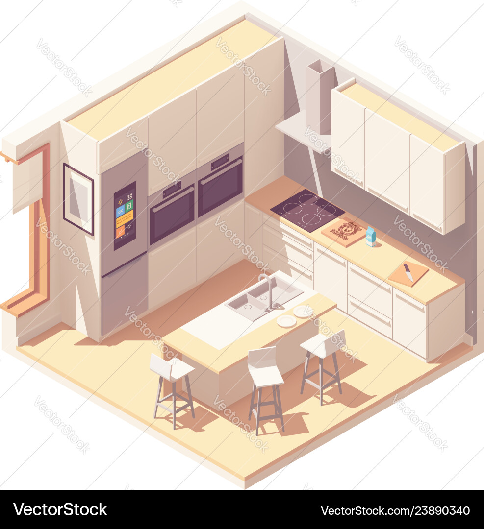 Isometric kitchen interior Royalty Free Vector Image