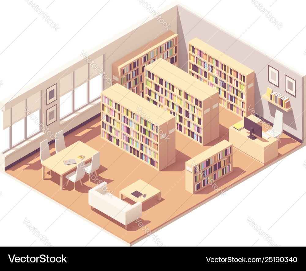 Isometric University Library Interior Royalty Free Vector