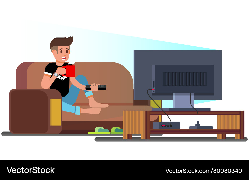 Man watching television couch Royalty Free Vector Image