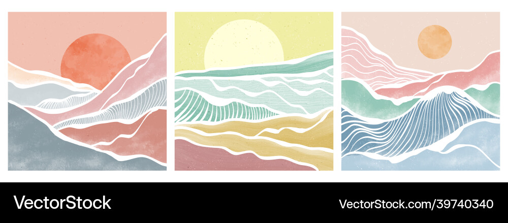 Mountain and ocean wave on set abstract Royalty Free Vector