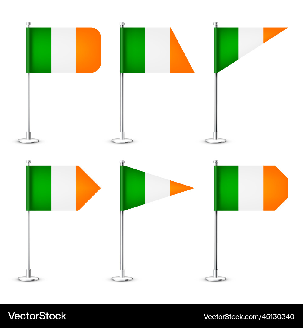 Realistic various iriah table flags on a chrome Vector Image