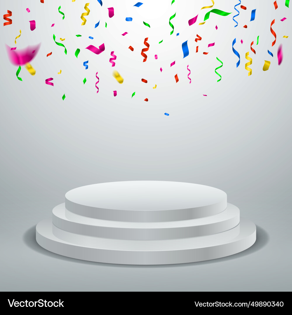 Round winner podium with confetti realistic Vector Image