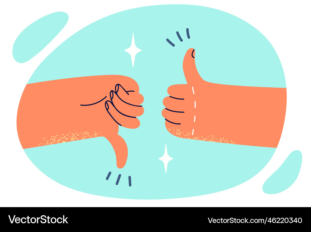 Two hands showing thumbs up or down symbolizes Vector Image