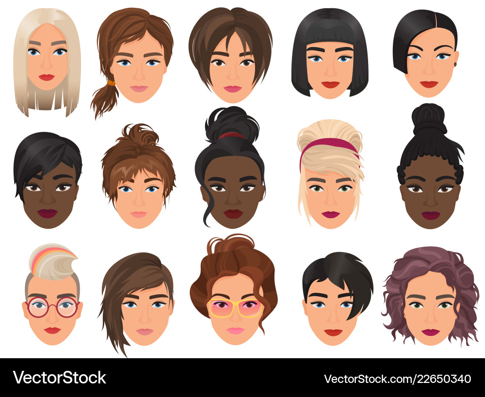 Woman realistic detailed avatar set Royalty Free Vector