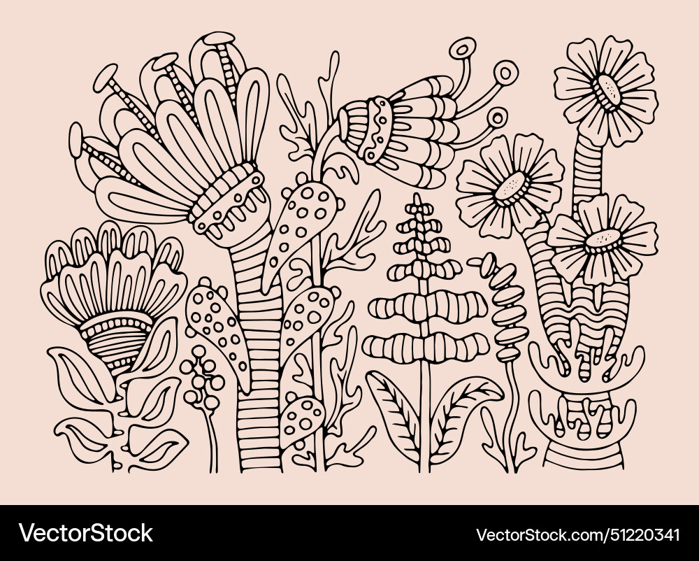 Abstract flowers line magic garden with fantastic Vector Image