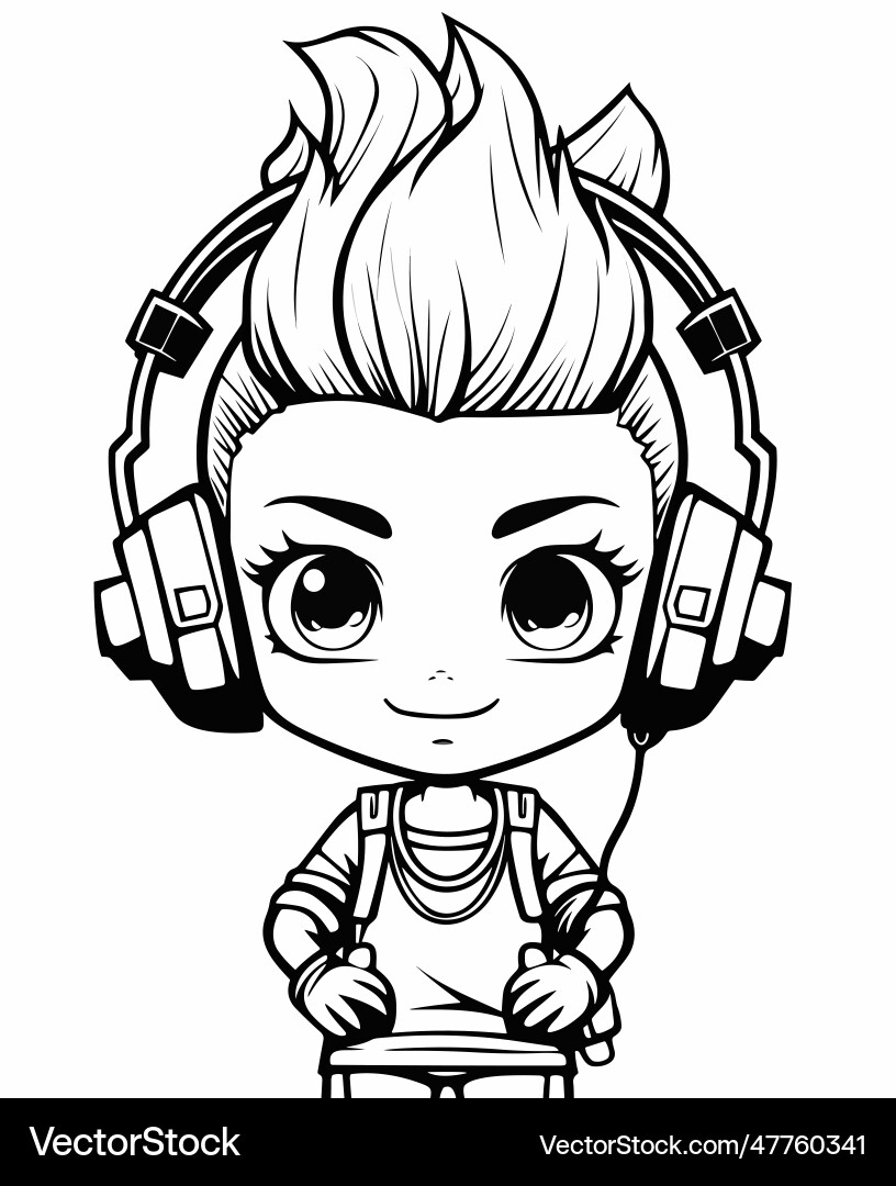 Cool dj with head headphones Royalty Free Vector Image