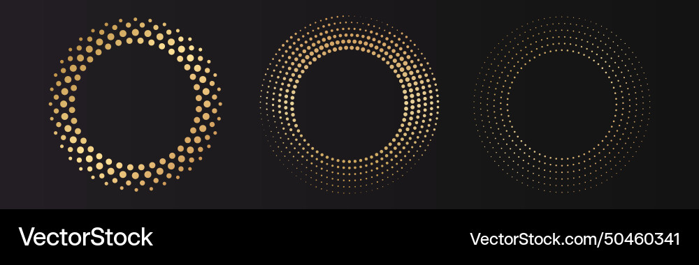Gold halftone round frame set golden luxury Vector Image