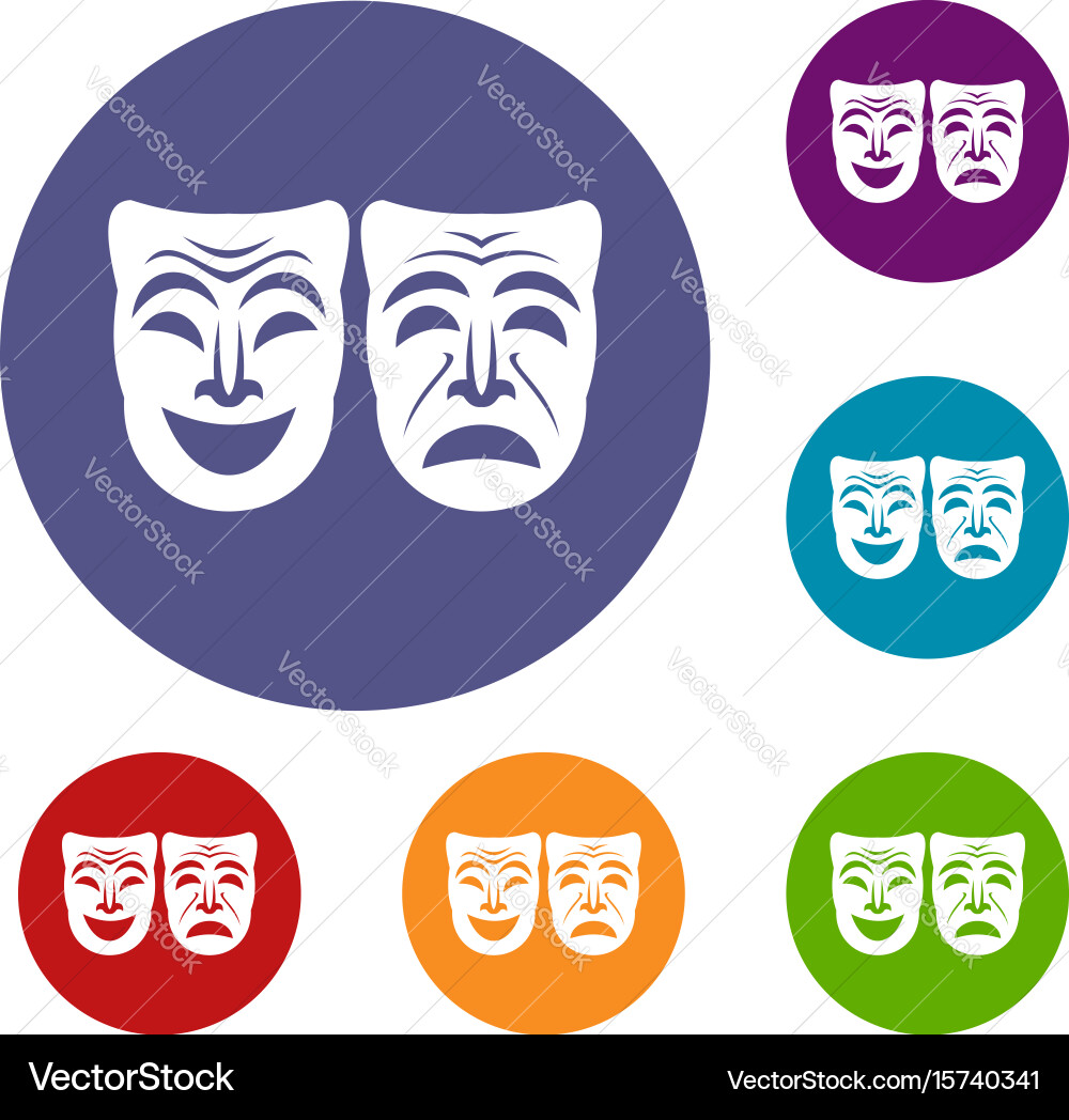 Happy and sad mask icons set Royalty Free Vector Image