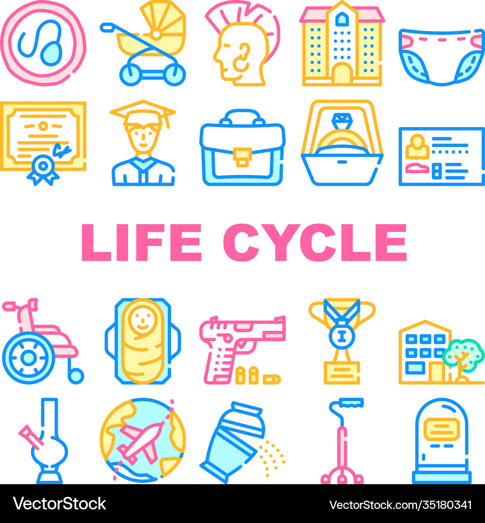 Life cycle people collection icons set Royalty Free Vector