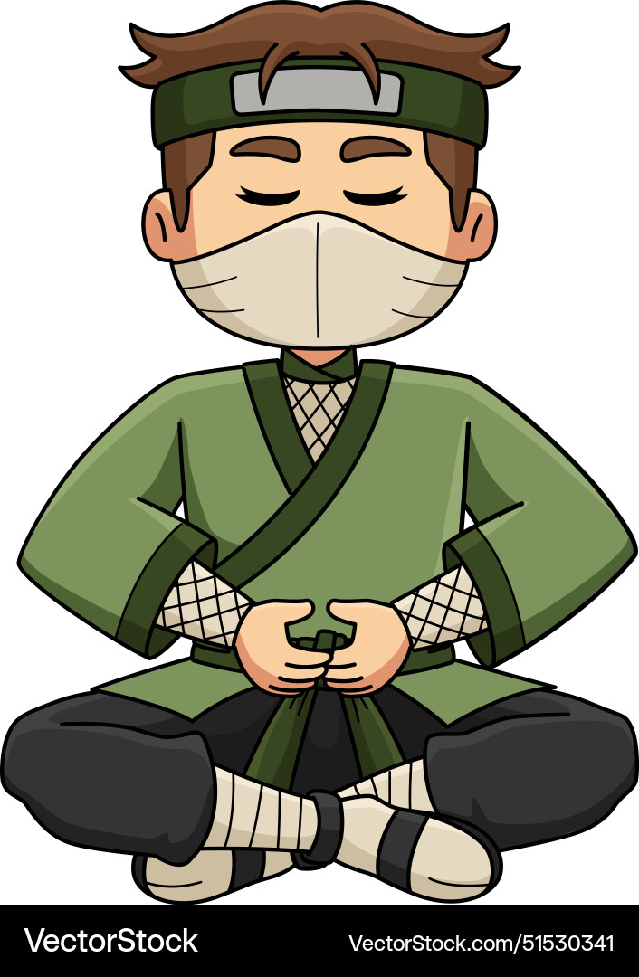 Ninja meditating cartoon colored clipart Vector Image