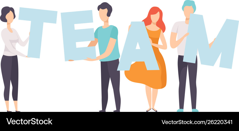 Office workers holding word team teamwork Vector Image