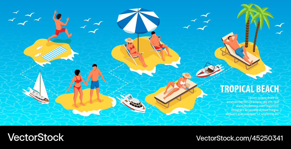 Tropical beach isometric infographics Royalty Free Vector