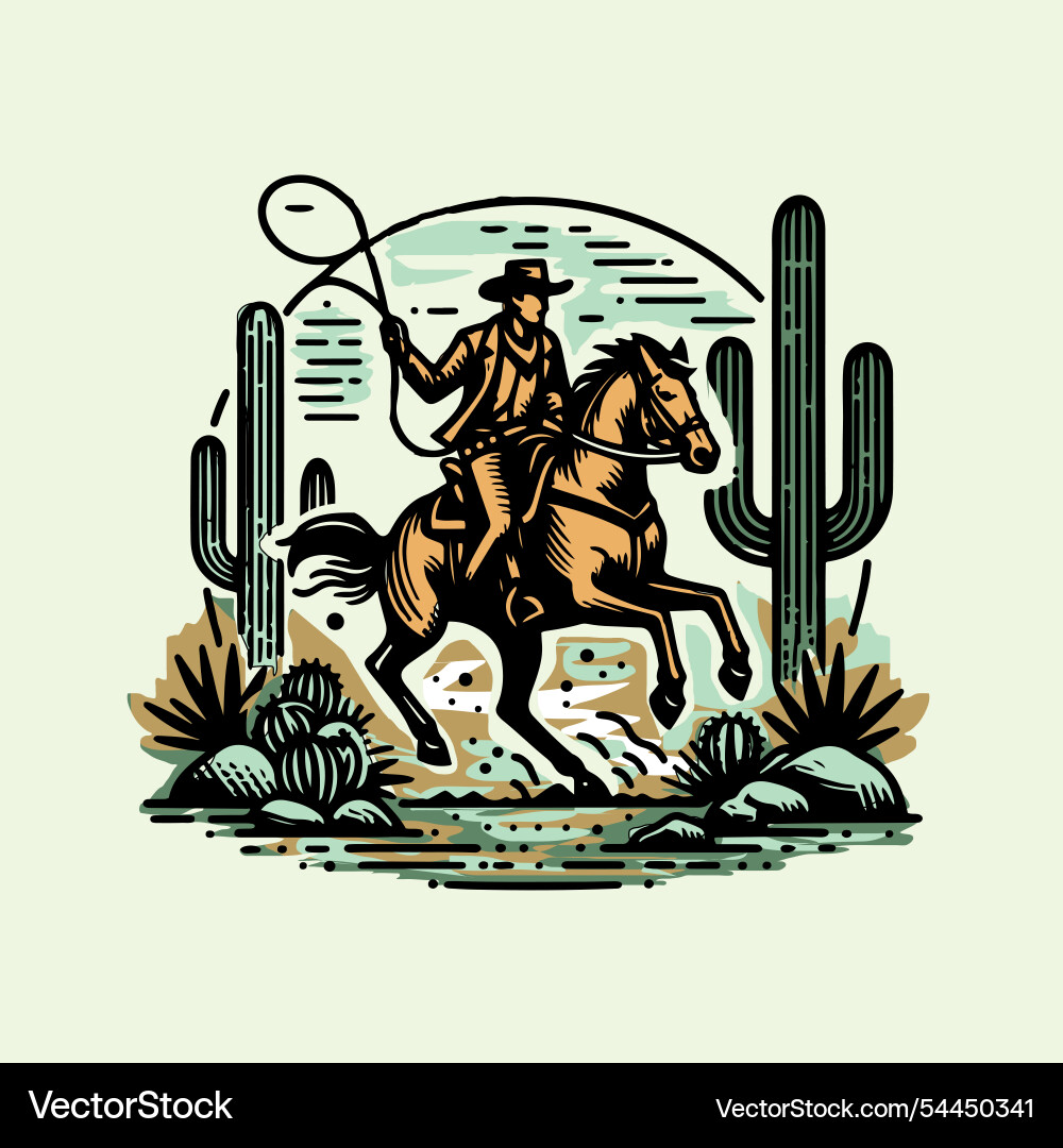 Western cowboy riding a galloping horse Royalty Free Vector