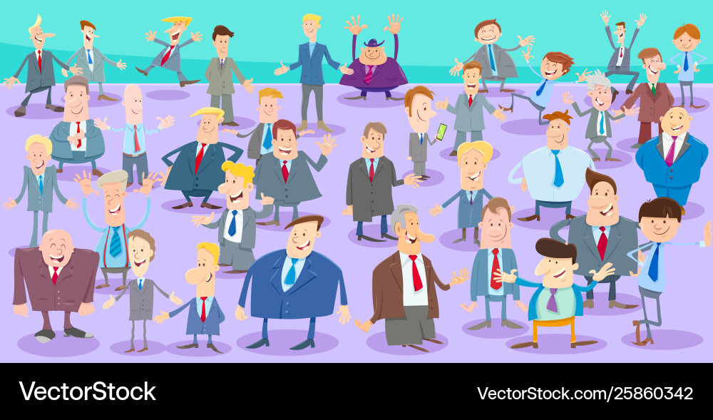 Cartoon businessmen characters large group Vector Image